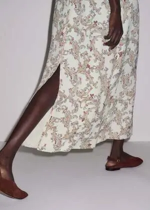 ME+EM Crepe Whimsical Bulbs Print Slim Maxi Dress Light Cream-multi