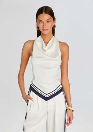 SEROYA Nicola Satin Top - Navy Tile