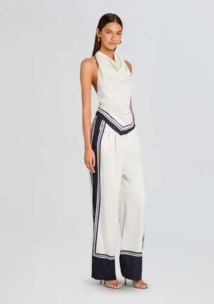 SEROYA Nicola Halter Neck Satin Top - Navy Tile