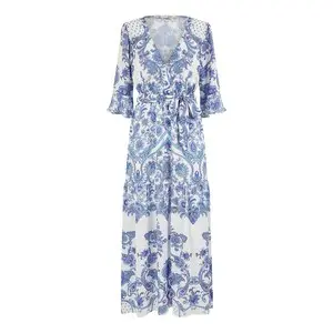YUMI Paisley Wrap Maxi Dress - Blue