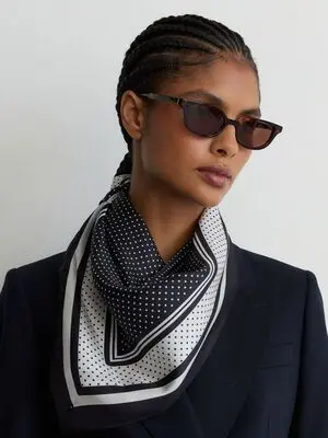 REISS Pollie Silk Polka-dot Square Scarf