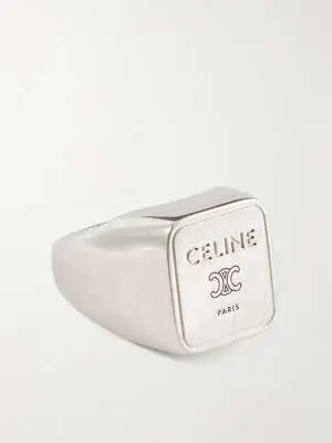 Celine Triomphe-engraved -tone Signet Ring - Silver