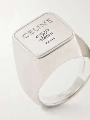 Celine Triomphe-engraved -tone Signet Ring