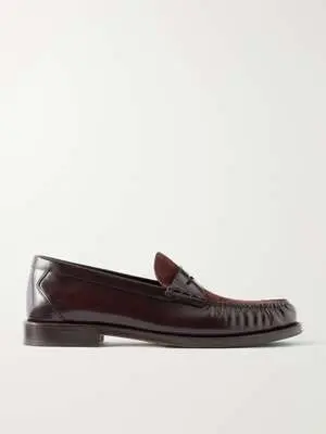 Brunello Cucinelli Suede Penny Loafers - Burgundy