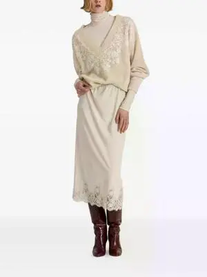 Alberta Ferretti Lace-trim V-neck Sweater