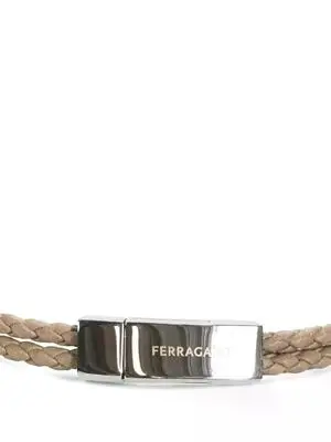 FERRAGAMO Braided Leather Bracelet With Gancini Plaque
