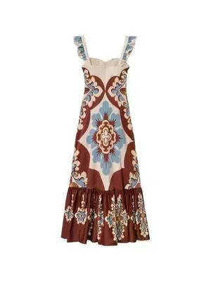 La DoubleJ Palazzo Placée Chocolate In Flat Cotton Stretch Gingerbread Dress