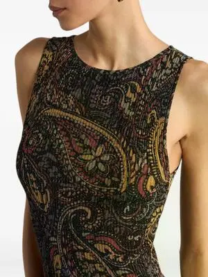 Etro Ribbed Long Dress With Floral Paisley-motif - Black