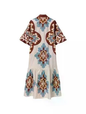 La DoubleJ Palazzo Placed Chocolate Cotton Poplin Artemis Dress - Neutrals