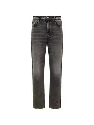 Moschino Faded-effect Logo-patch Jeans - Grey