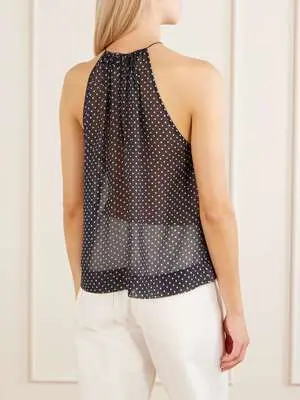 NILI LOTAN Nikki Halterneck Polka-dot Silk Tank