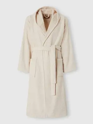 Missoni Chalk Bathrobe In Cotton Terry With Zigzag Pattern - Brown