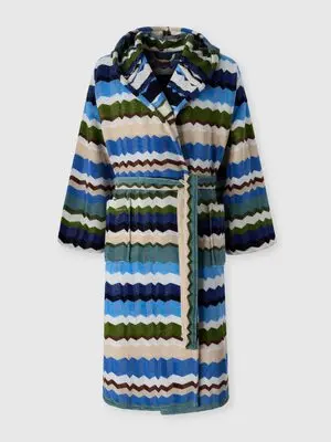 Missoni Eva Hooded Cotton Terry Bathrobe - Turquoise Multicoloured