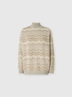 Missoni Zig Zag Viscose And Wool Turtleneck Sweater - Beige