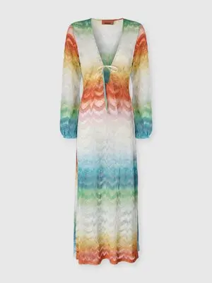 Missoni Missoni Long Sleeve Shaded Lamé Viscose Maxi Dress Multicoloured
