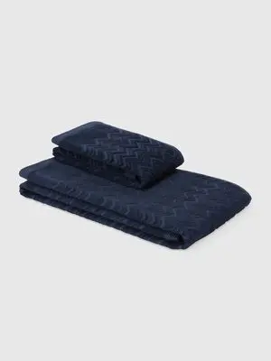 Missoni Piece Bath Towel Set In Cotton Terry With Zigzag Pattern - Blue
