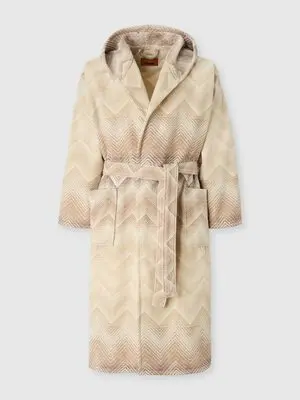 Missoni Marea Hooded Bathrobe In Cotton Terry With Chevron Pattern - Beige