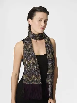 Missoni Lamé Knit Scarf With Fringes And Sequins