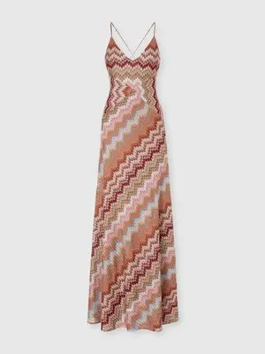 Missoni Long Dress With Crossed Straps In Chevron Viscose - Pink,rust