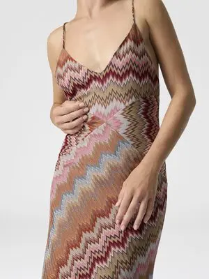 Missoni Long Dress With Crossed Straps In Chevron Viscose - Pink,rust
