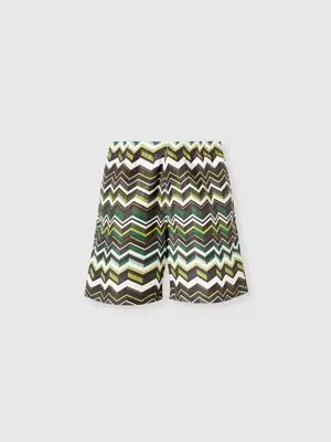 Missoni Long Swim Shorts With Irregular Zigzag Print - Green