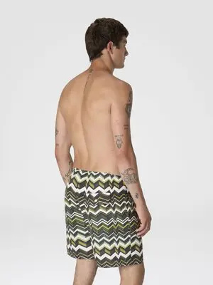 Missoni Long Swim Shorts With Irregular Zigzag Print - Green