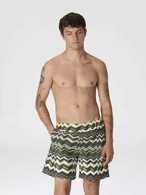Missoni Long Swim Shorts With Irregular Zigzag Print - Green