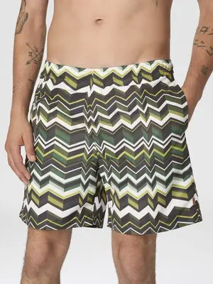 Missoni Long Swim Shorts With Irregular Zigzag Print - Green