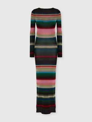 Missoni Long Backless Dress In Striped Knit - Multicoloured