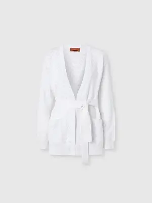 Missoni Chevron Cotton And Viscose Belted Cardigan - White