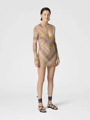 Missoni Sleeved Mini Dress In Ombre Lurex
