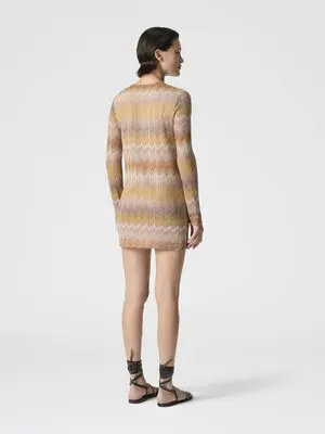 Missoni Sleeved Mini Dress In Ombre Lurex