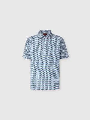 Missoni Polo In Cotton Piqué With Zig Zag Motif - Light Blue