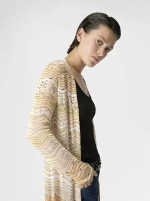 Missoni Long Cardigan With A Chevron Pattern With Sequins - Multicoloured