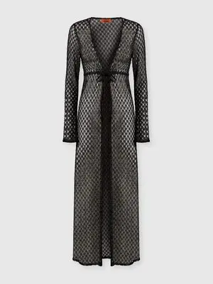 Missoni Long Cardigan In Lamé Viscose With Spiderweb Motif - Black