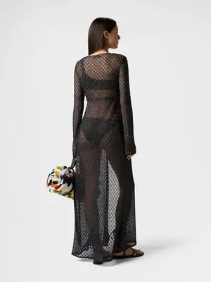 Missoni Long Cardigan In Lamé Viscose With Spiderweb Motif - Black