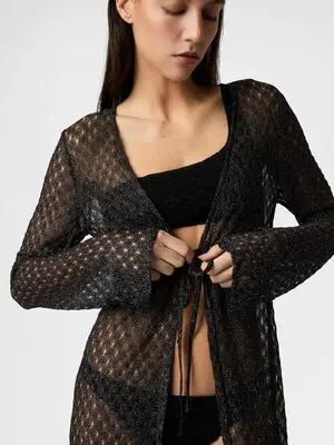Missoni Long Cardigan In Lamé Viscose With Spiderweb Motif - Black