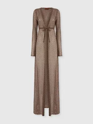Missoni Long Cardigan In Lamé Viscose With Spiderweb Motif - Brown
