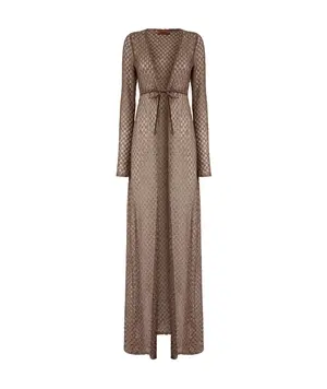 Missoni Long Cardigan In Lamé Viscose With Spiderweb Motif - Brown