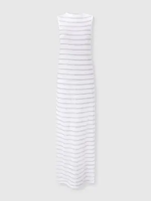 Missoni Sleeveless Striped Viscose Gown With Slit - White