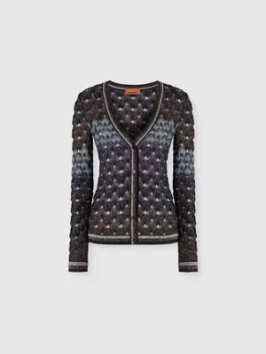 Missoni Slim Viscose Lamé Cardigan With Lace Motif Multicoloured