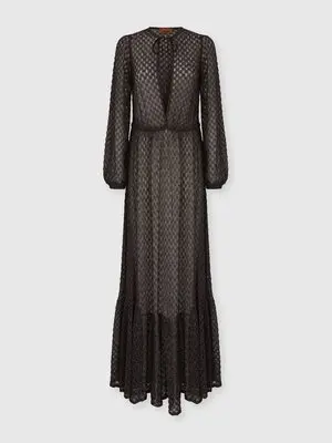 Missoni Up Dress In Lamé Viscose With Spiderweb Motif And Flounces - Brown