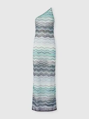 Missoni Shoulder Dress With A Chevron Pattern With Sequins - Turquoise