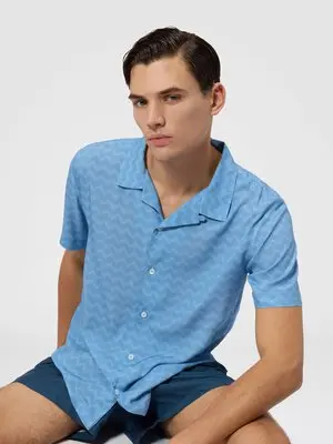 Missoni Bowling Shirt In Viscose With Tone-on-tone Zigzag Print - Light Blue