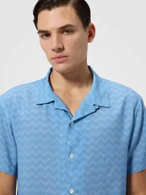 Missoni Bowling Shirt In Viscose With Tone-on-tone Zigzag Print - Light Blue