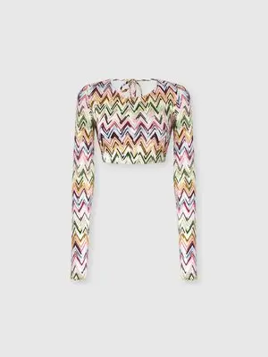 Missoni Crop Top In Stretch Viscose With Lace And Zigzag Motif - Multicoloured