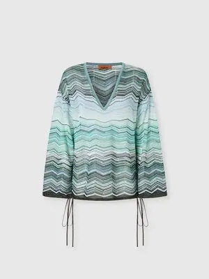 Missoni Chevron Lamé Viscose Blouse With Sequins - Turquoise