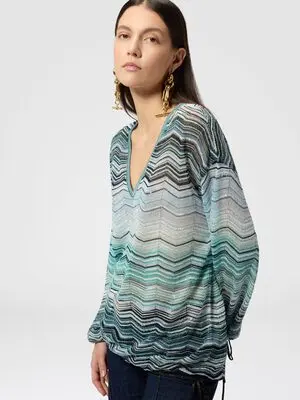 Missoni Chevron Lamé Viscose Blouse With Sequins - Turquoise
