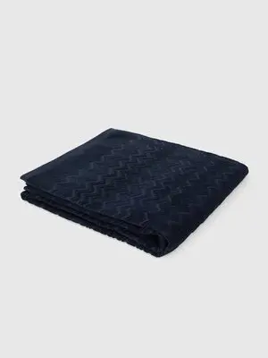 Missoni Chalk 150x100 Cm Beach Towel In Zigzag Cotton Terry Cloth - Blue