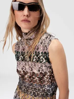 Missoni Neck Top In Striped Embroidered Lace